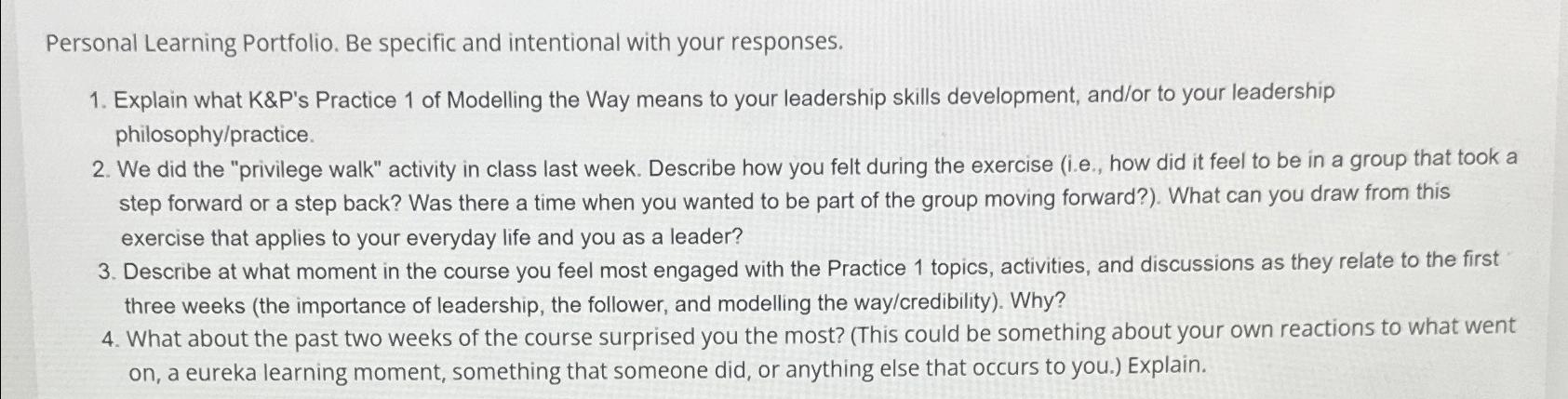 Solved Personal Learning Portfolio. Be specific and | Chegg.com