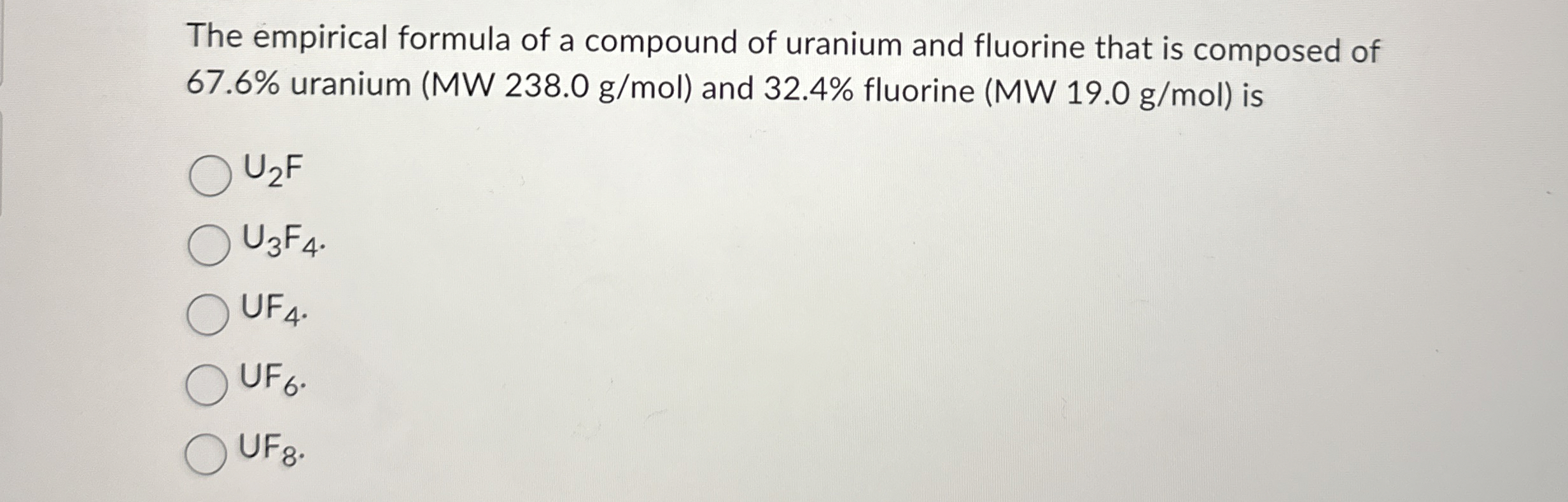 Solved The empirical formula of a compound of uranium and | Chegg.com