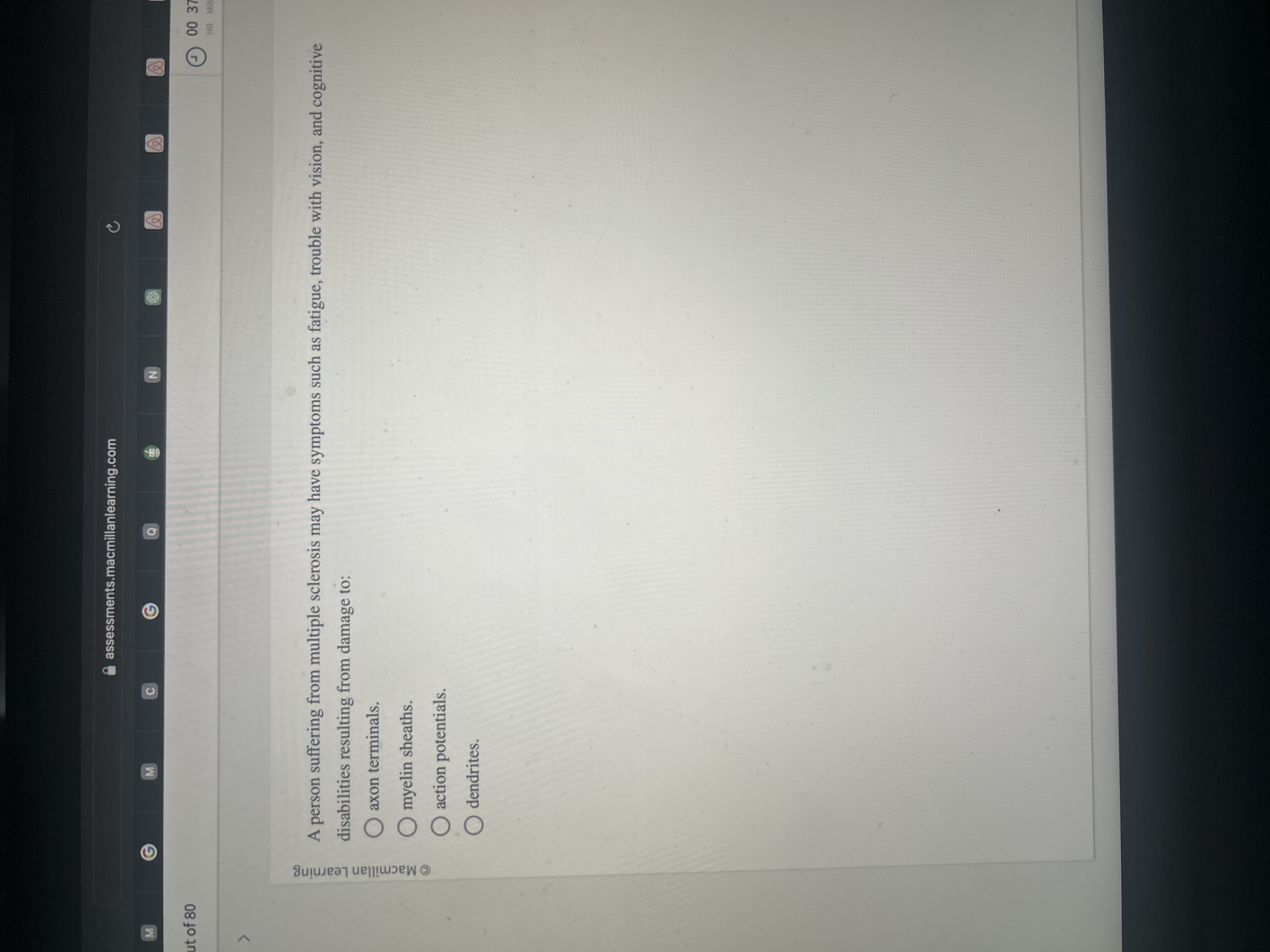 Solved A person suffering from multiple sclerosis may have | Chegg.com