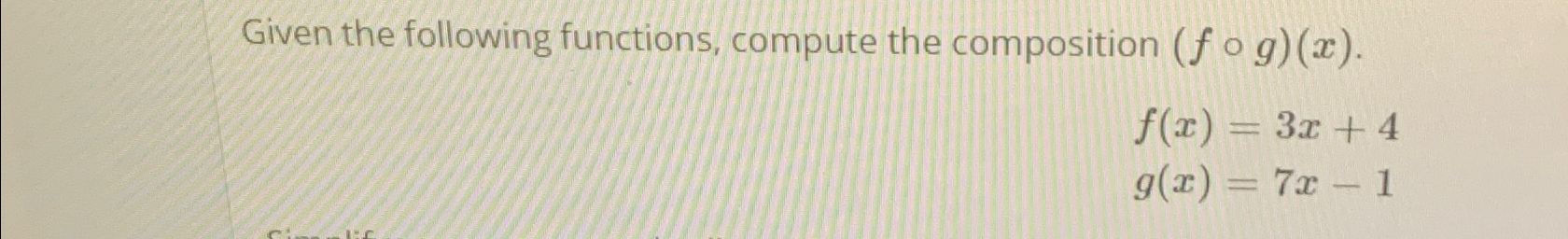 Solved Given the following functions, compute the | Chegg.com