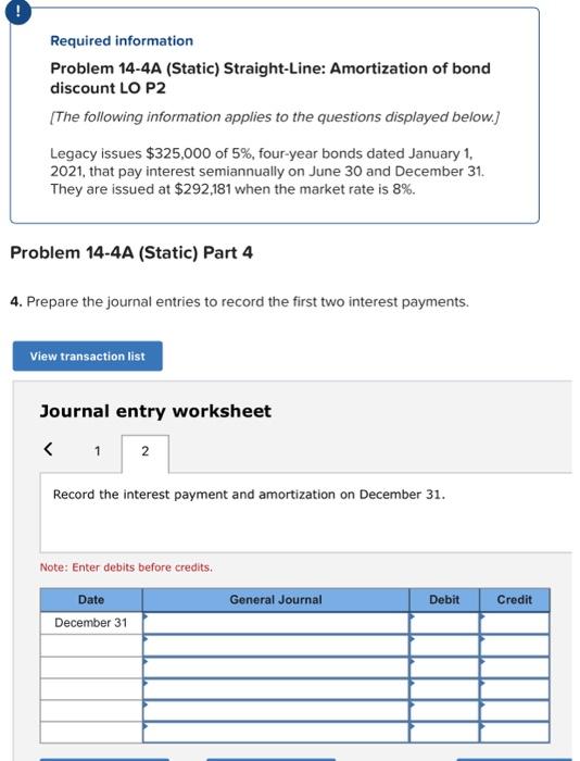 Solved Required information Problem 14-4A (Static) | Chegg.com