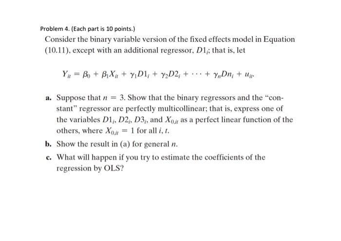 Solved Problem 4. (Each part is 10 points.) Consider the | Chegg.com
