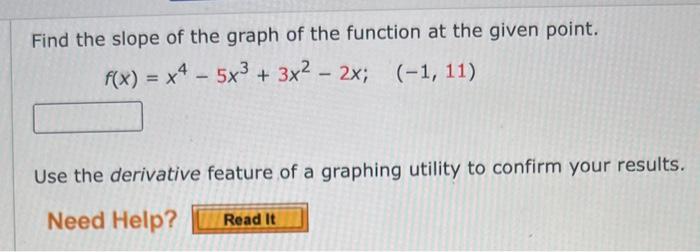 Solved Find the slope of the graph of the function at the | Chegg.com