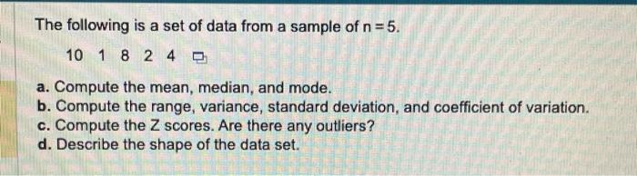 Solved The following is a set of data from a sample of n=5. | Chegg.com