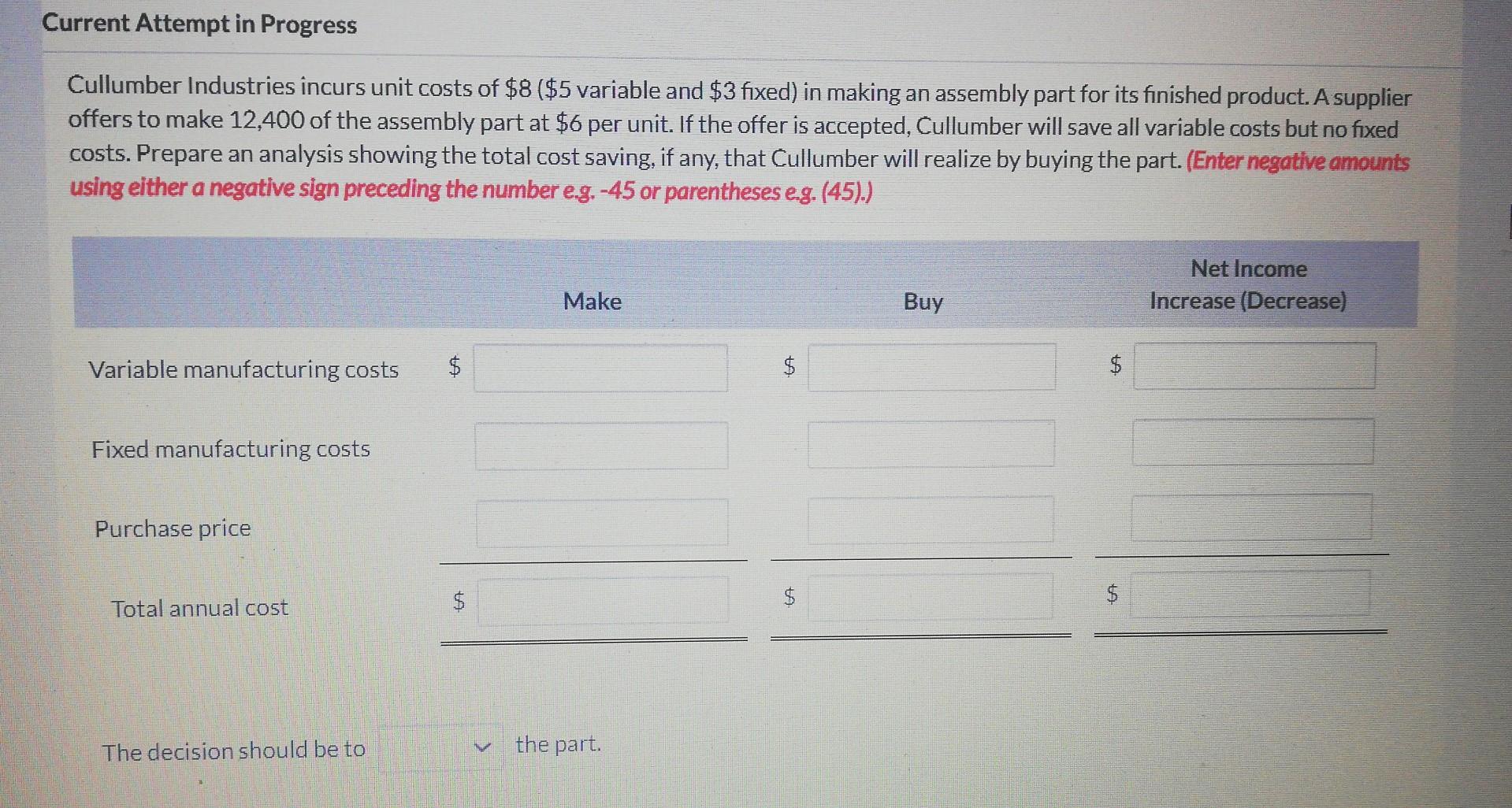 Solved Current Attempt in Progress Cullumber Industries | Chegg.com