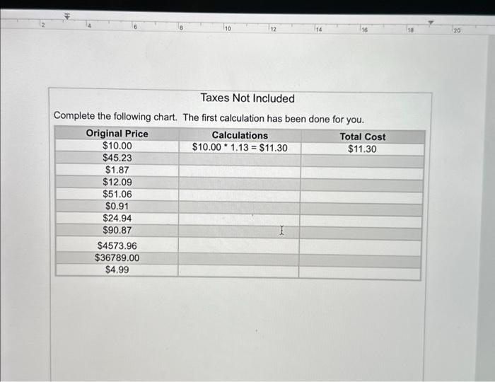 Solved Complete the following chart. The first calculation | Chegg.com
