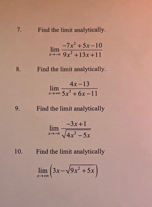 Solved 7. Find the limit analytically. | Chegg.com