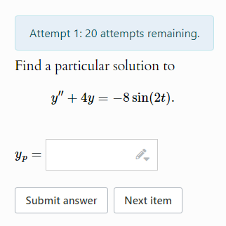 Attempt 1:20 ﻿attempts remaining.Find a particular | Chegg.com