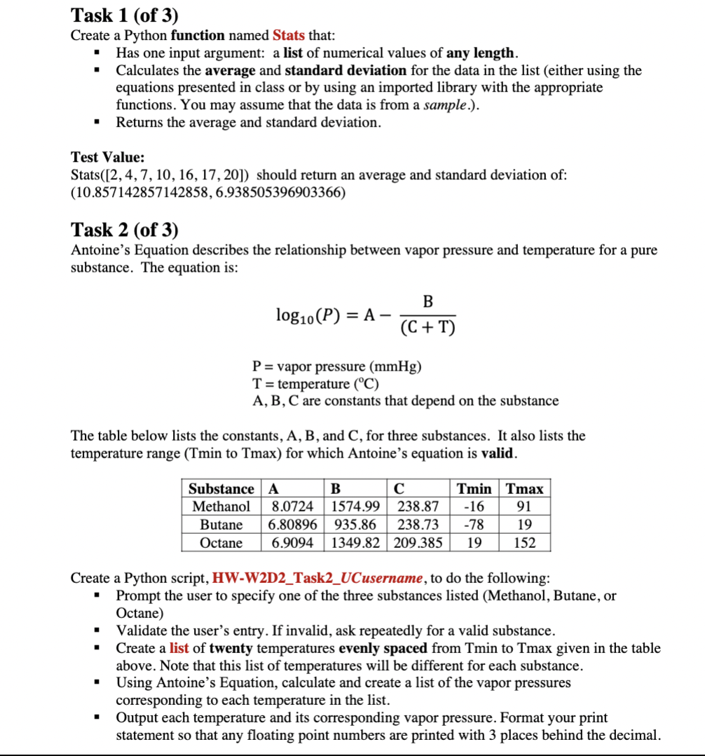 Solved Task 1 (of 3)Create a Python function named Stats | Chegg.com