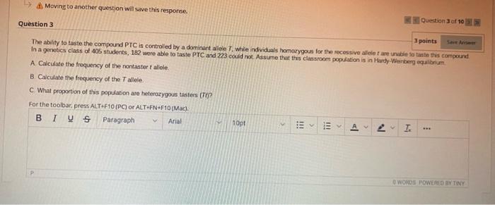 Solved The abrity to taste the compound PTC is controlled by | Chegg.com