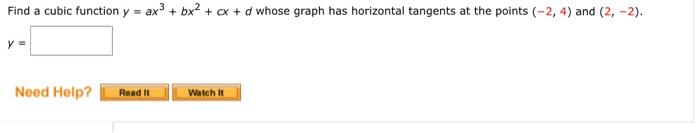 Solved Find a cubic function y=ax3+bx2+cx+d whose graph has | Chegg.com
