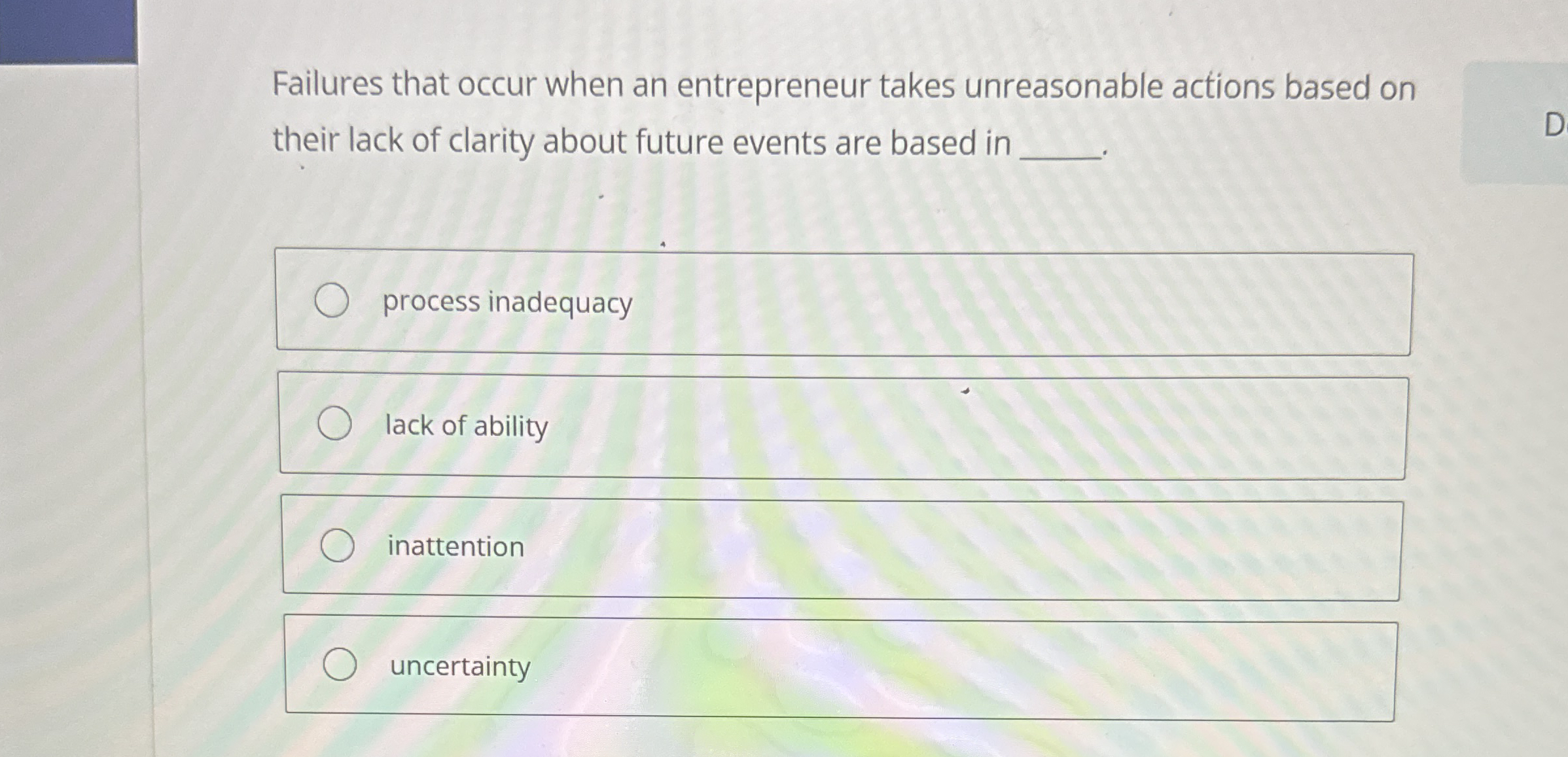 Solved Failures that occur when an entrepreneur takes | Chegg.com