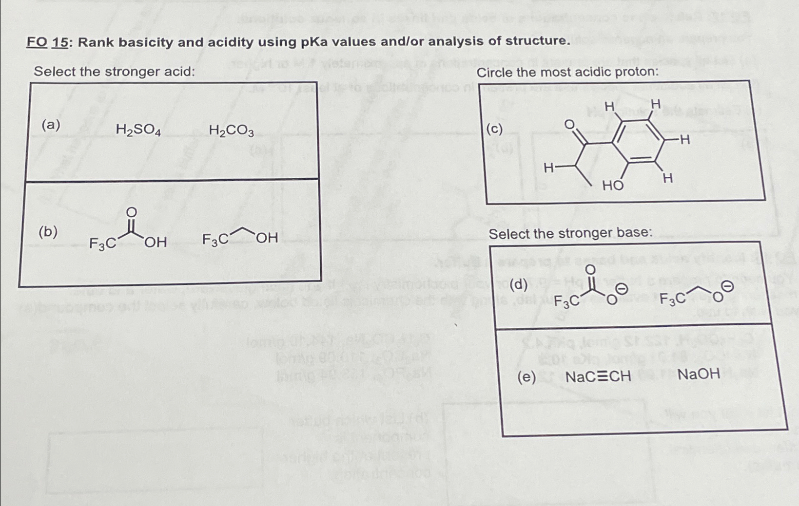 Solved FO 15: Rank basicity and acidity using pKa values | Chegg.com