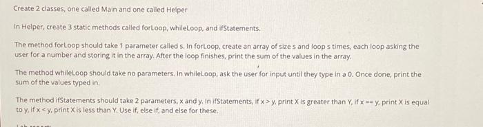 Solved Create 2 classes, one called Main and one called | Chegg.com