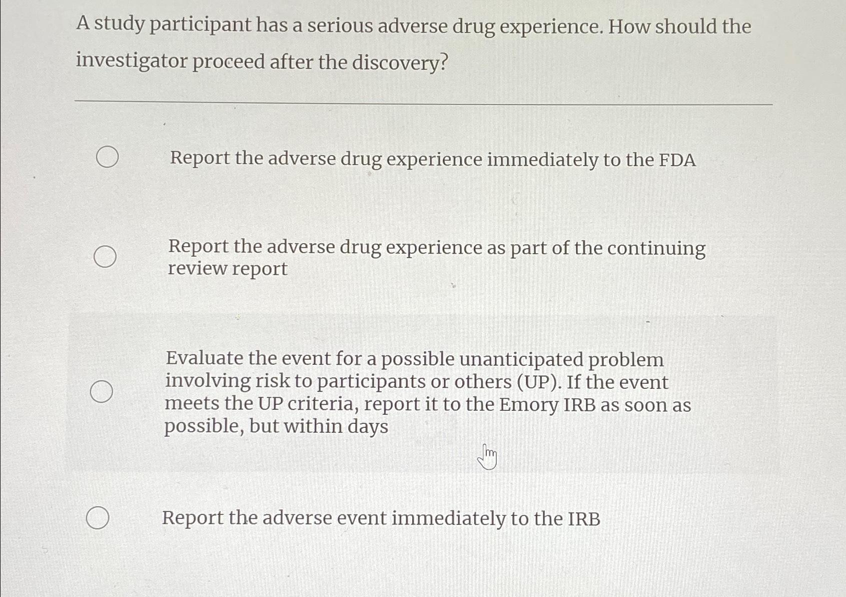 Solved A study participant has a serious adverse drug | Chegg.com