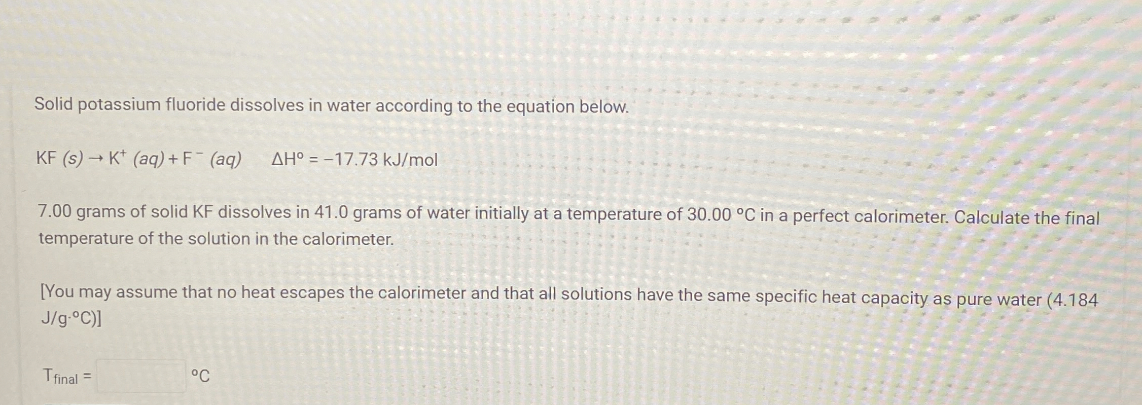 Solid potassium fluoride dissolves in water according | Chegg.com