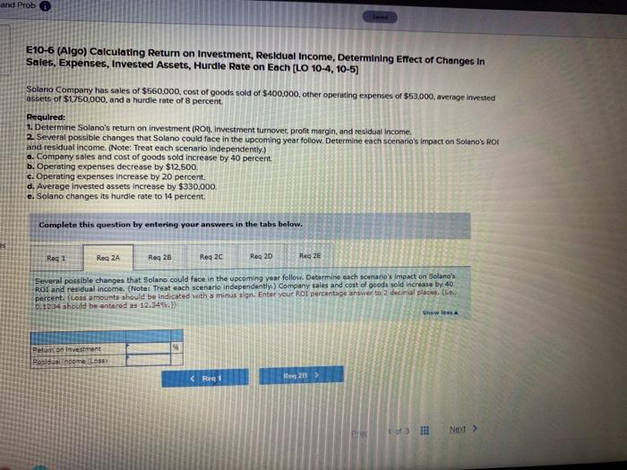 Solved 1 4 E10-6 (Algo) Calculating Return on Investment, | Chegg.com