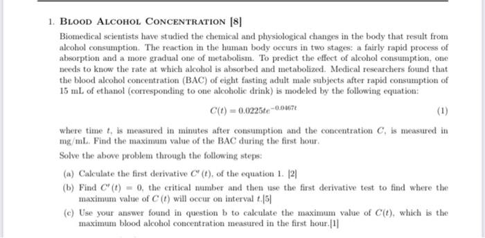 Solved 1. Blood AlCoHol Concentration [8] Biomedical | Chegg.com