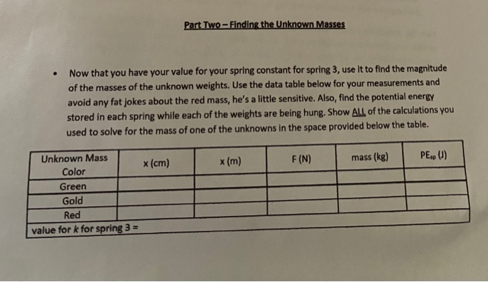 Part Two-Finding the Unknown Masses Now that you have | Chegg.com