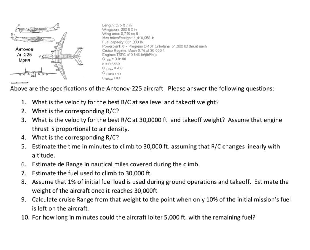AHTOHOB AH-225 Мрия Length: 275 ft 7 in Wingspan: 290 | Chegg.com