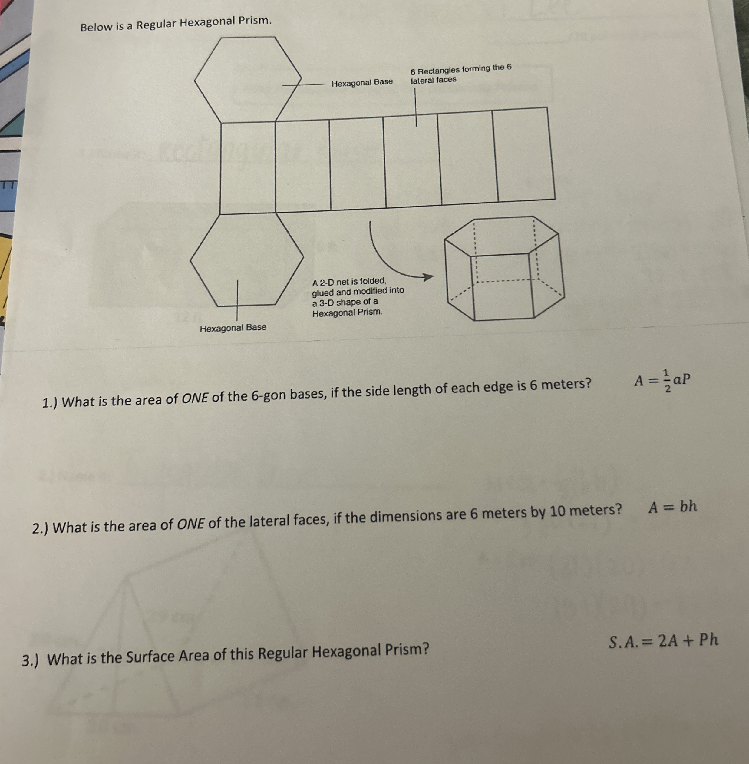 Solved Below is a Regular Hexagonal Prism.1.) ﻿What is the | Chegg.com