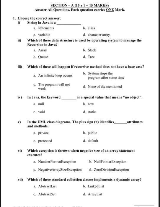 Solved Section A 15×115marks Answer All Questions Each 