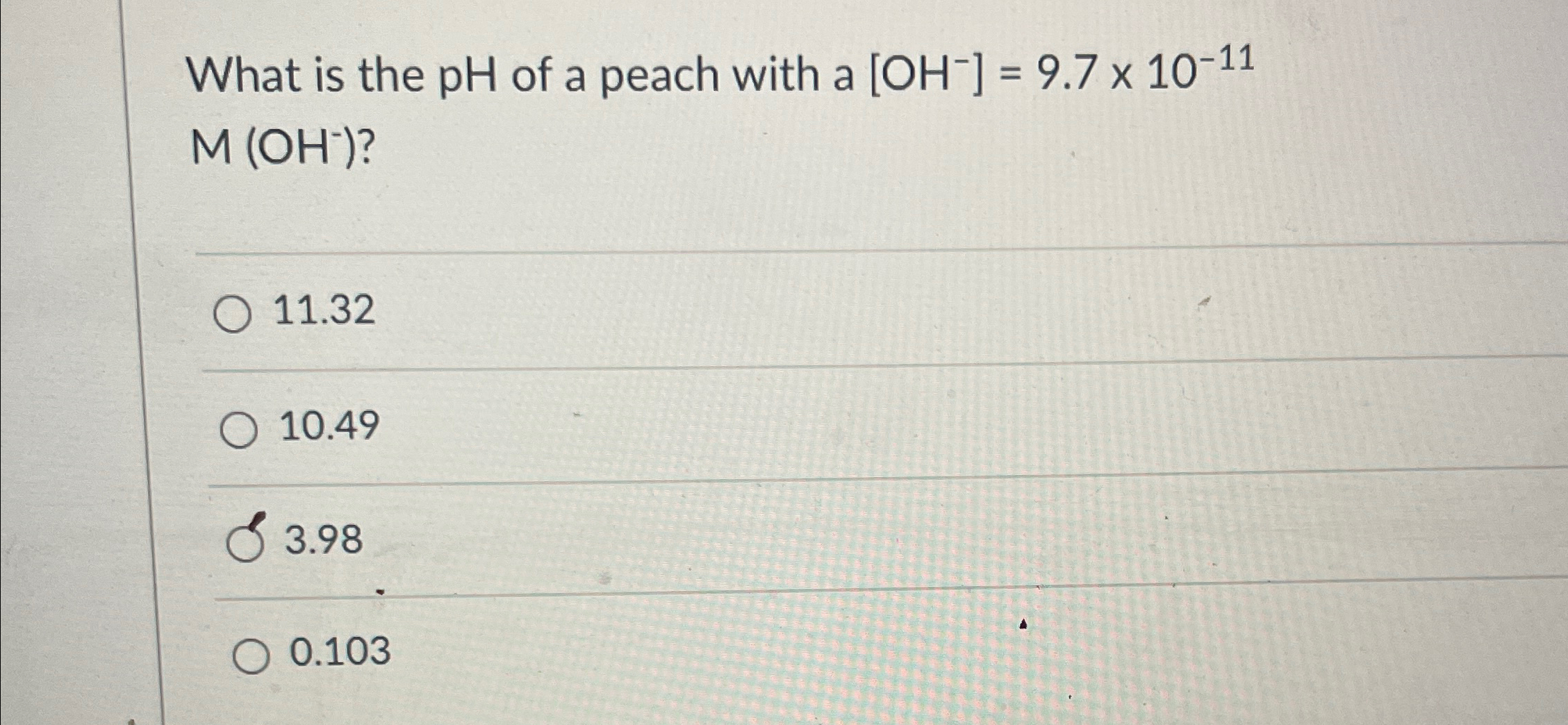 Solved What is the pH ﻿of a peach with a | Chegg.com
