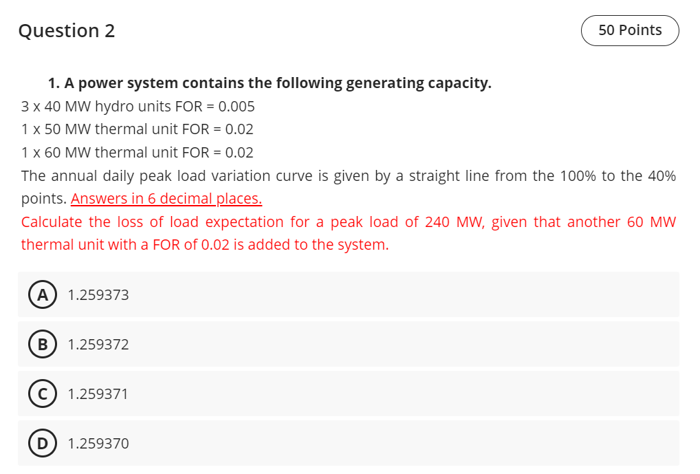 Solved 1. A power system contains the following generating | Chegg.com