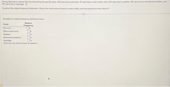 Solved Aroong total plane crashes that occured during the | Chegg.com