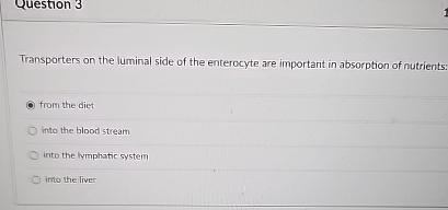 Solved Transporters on the luminal side of the enterocyte | Chegg.com