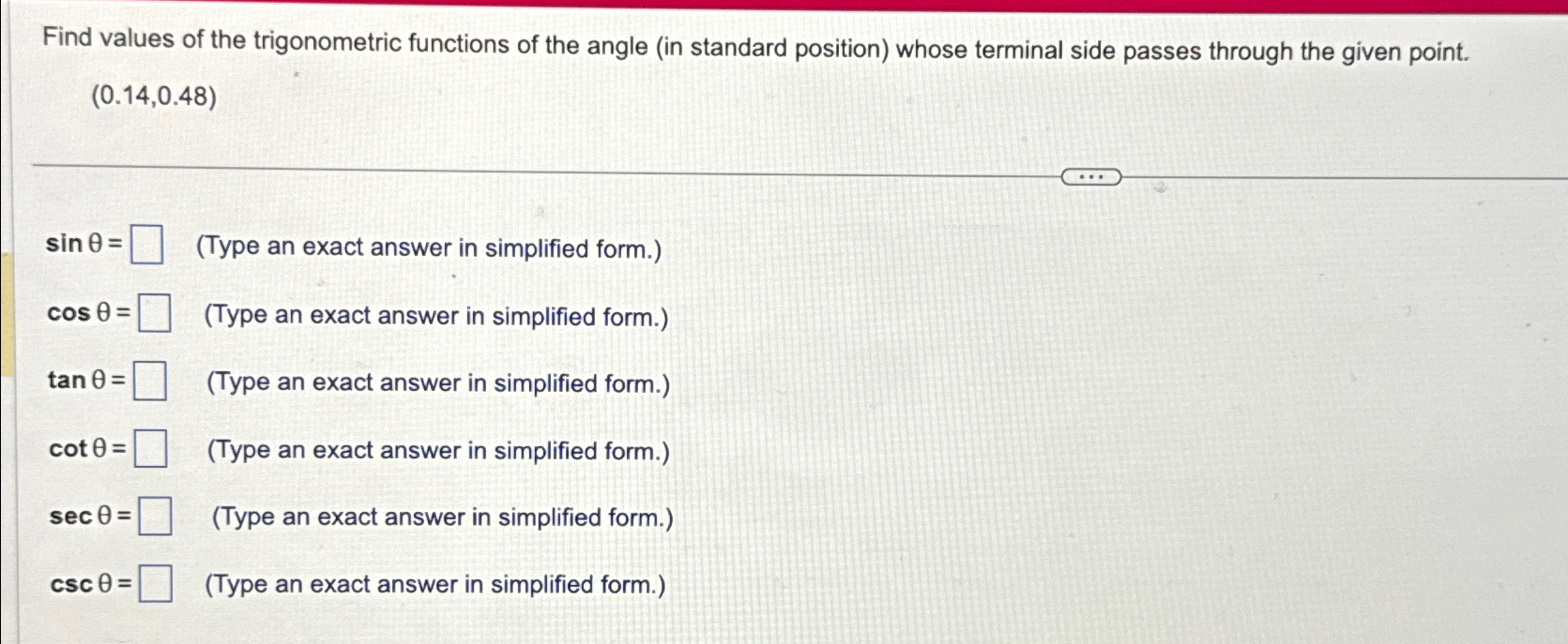 Solved Find values of the trigonometric functions of the | Chegg.com