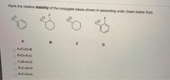 Solved Rank the relative stability of the conjugate bases | Chegg.com