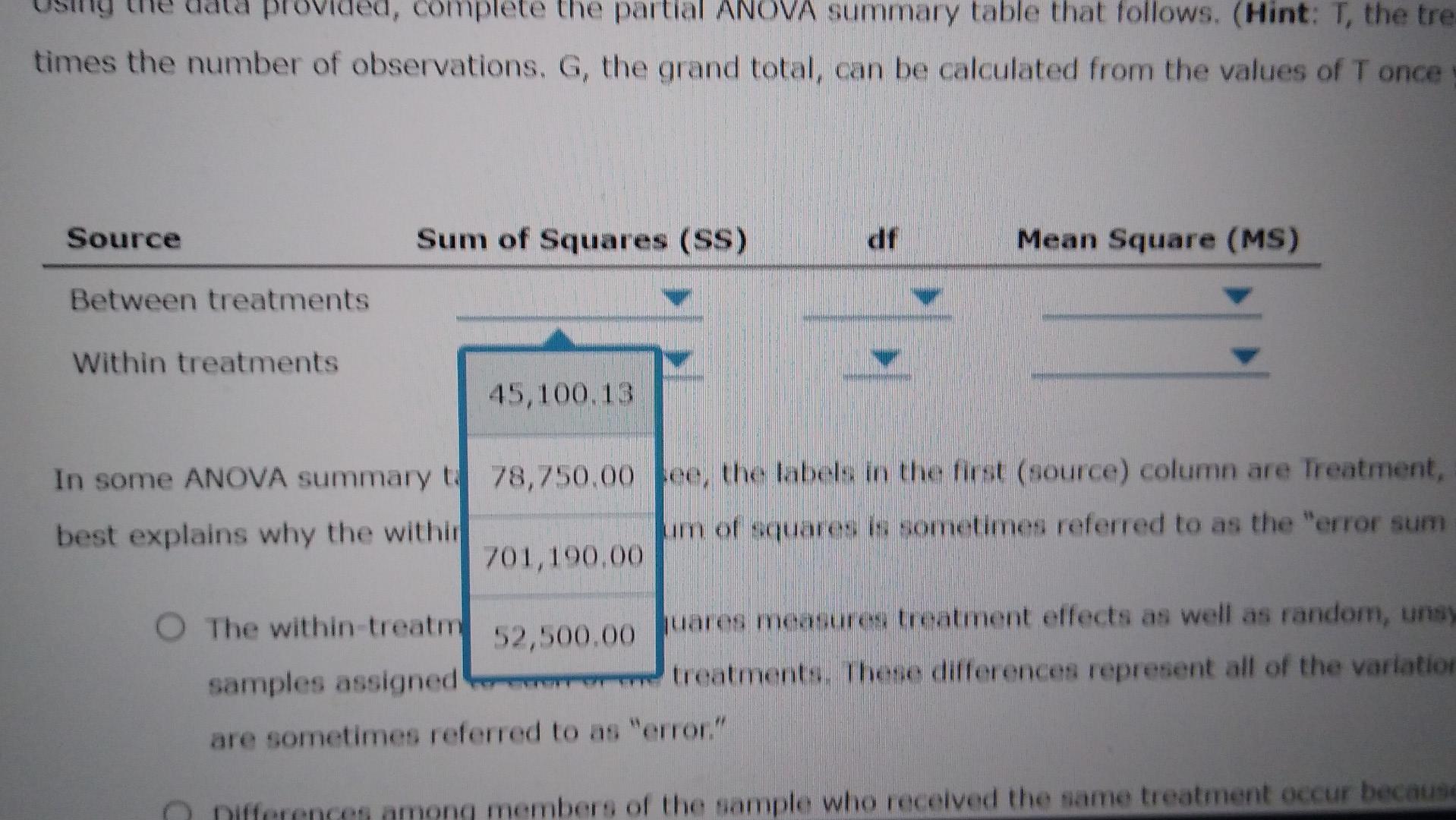 Solved 5. ANOVA calculations and rejection of the null | Chegg.com