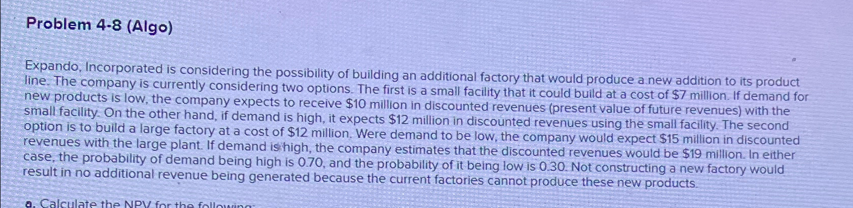 Solved Problem 4-8 (Algo)Expando, Incorporated is | Chegg.com