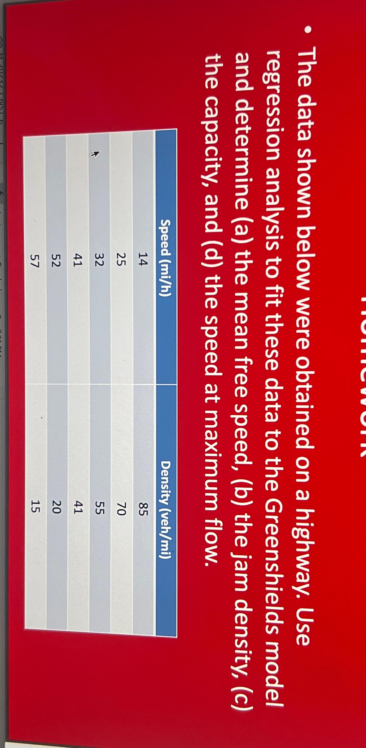 Solved The data shown below were obtained on a highway. Use | Chegg.com