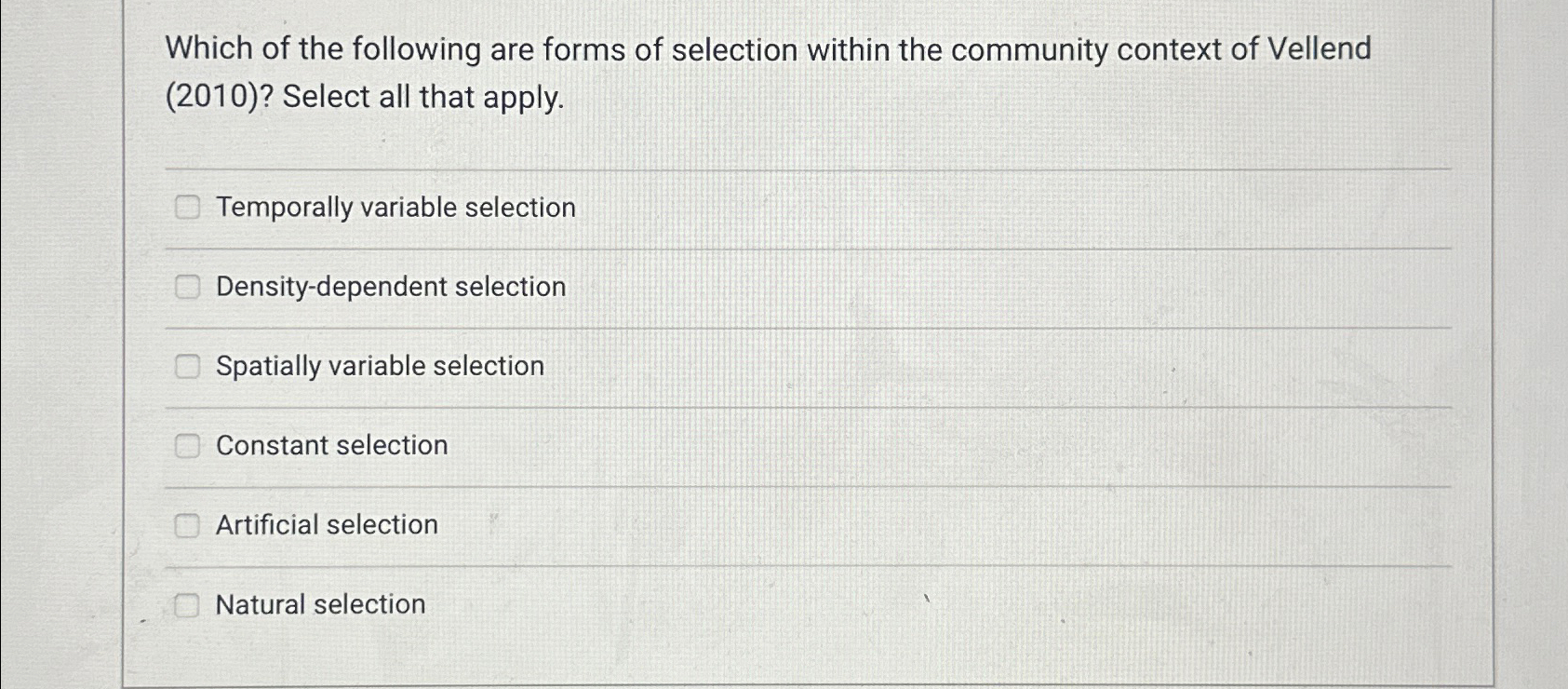 Solved Which of the following are forms of selection within | Chegg.com