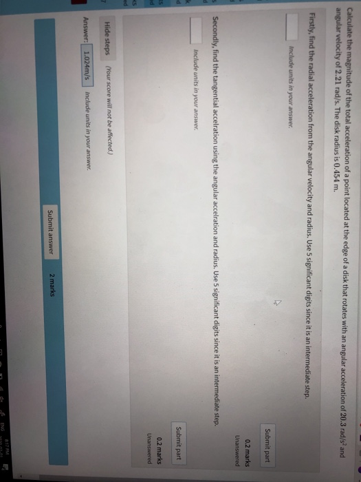 Solved Calculate the magnitude of the total acceleration of | Chegg.com