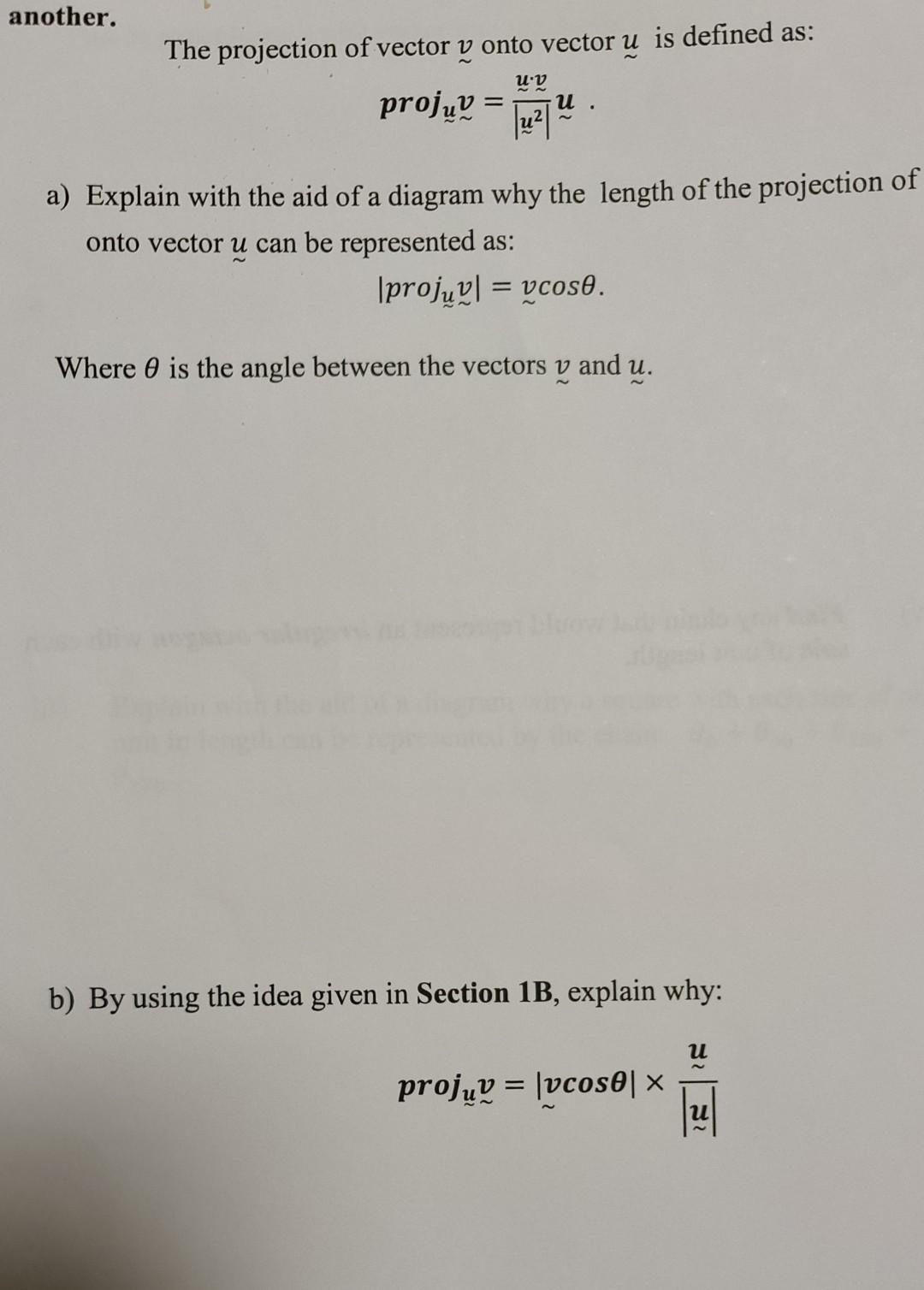 Solved another. The projection of vector v onto vector u is | Chegg.com