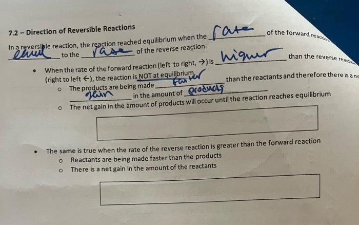 2- Direction of Reversible Reactions a reversiple | Chegg.com
