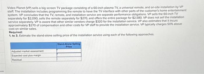 Solved Video Planet (VP) sells a big screen TV package | Chegg.com