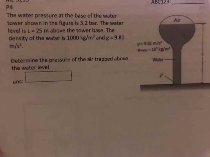 Solved ABC123: P4 The water pressure at the base of the | Chegg.com
