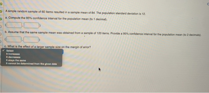 Solved A simple random sample of 60 items resulted in a | Chegg.com