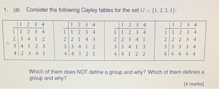 Solved 1. (a) Consider the following Cayley tables for the | Chegg.com