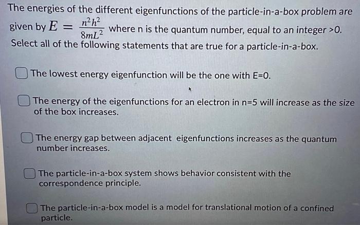 Solved The energies of the different eigenfunctions of the | Chegg.com