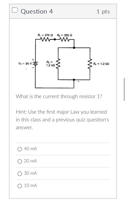 Solved What is the current through resistor 1 ? Hint: Use | Chegg.com