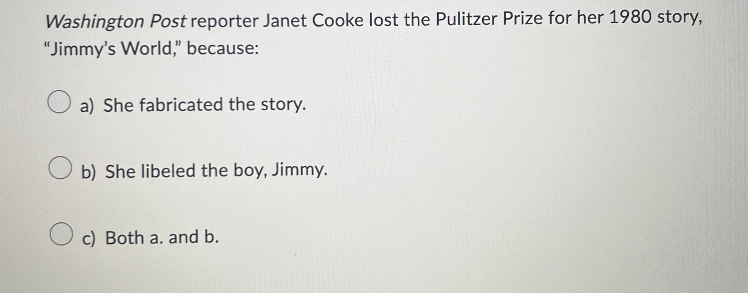 Solved Washington Post reporter Janet Cooke lost the | Chegg.com