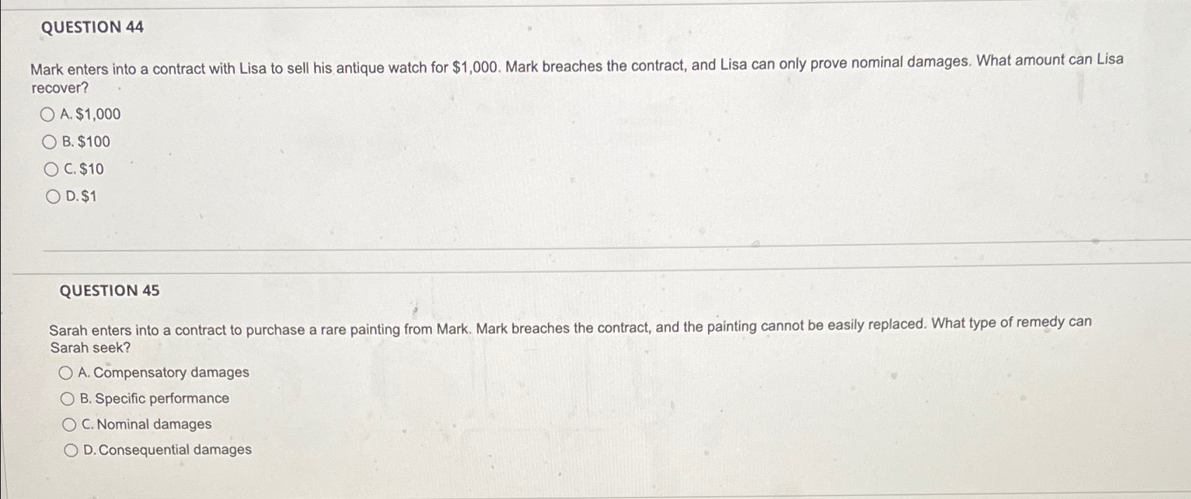 Solved QUESTION 44Mark enters into a contract with Lisa to | Chegg.com