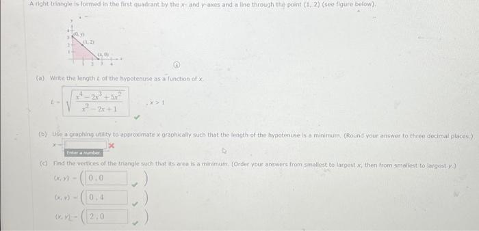 Solved A right triangle is formed in the first quadrant by | Chegg.com