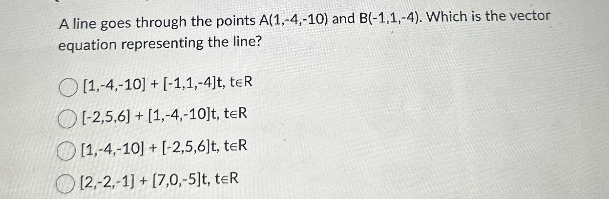 Solved A line goes through the points A(1,-4,-10) ﻿and | Chegg.com