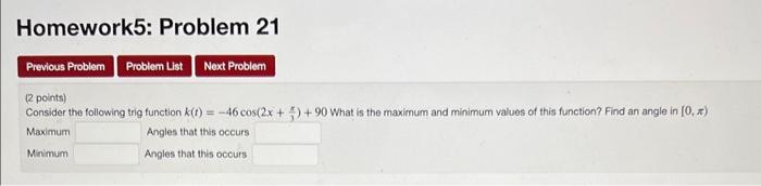 Solved (2 points) Consider the following trig function | Chegg.com